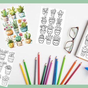 Tiny Plants and Blooms in Pots Coloring Book, Plants Doodle Coloring ...