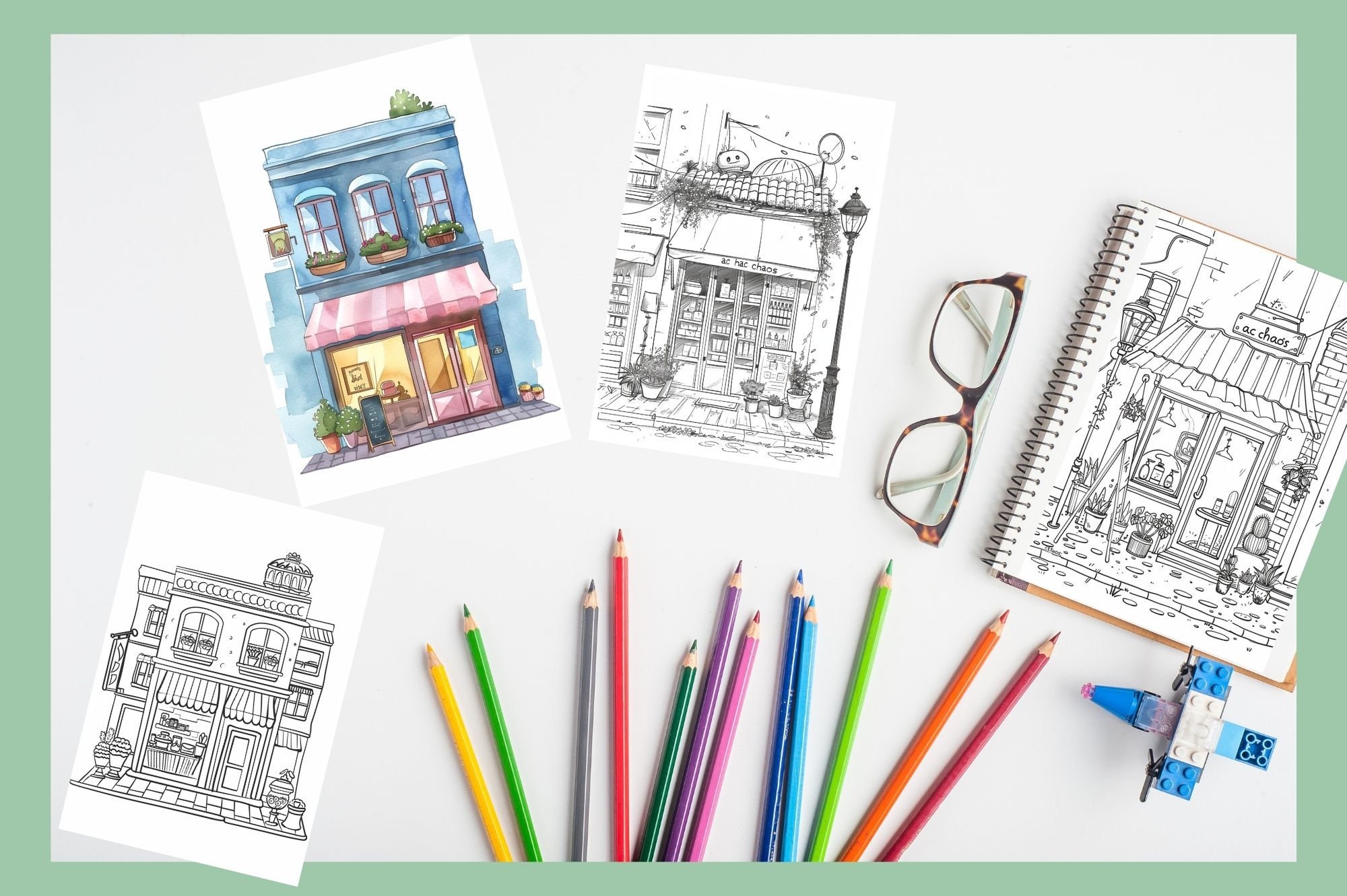 Cozy Storefronts Coloring Book: Grayscale Shophouse Designs (PDF) - Etsy