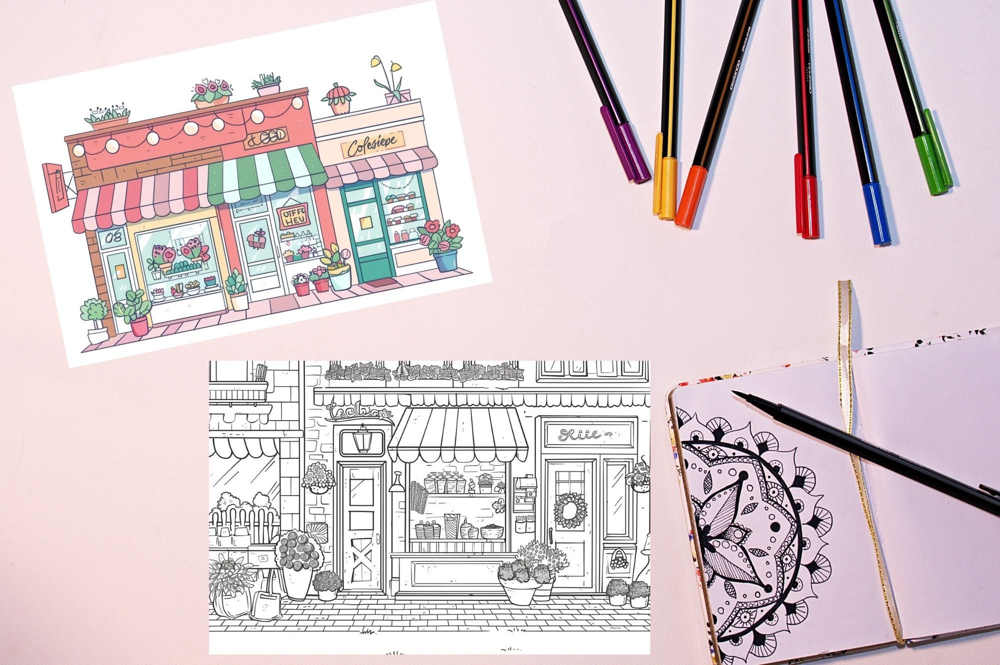 Kawaii Town Coloring Book: Cartoon Storefronts (printable PDF) - Etsy