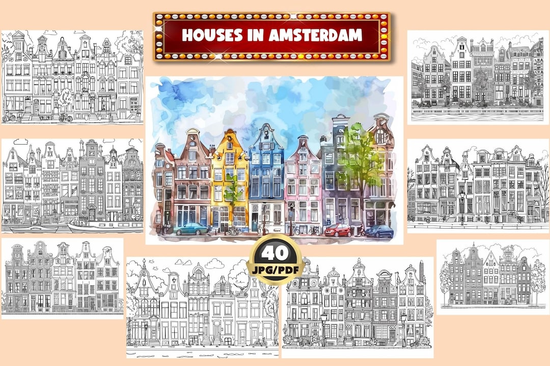 Houses in Amsterdam Coloring Book, Netherlands City, House Coloring ...