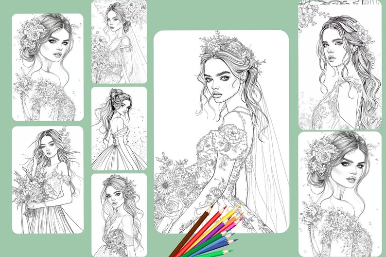 Woman Wearing Wedding Dresses Colorıng Book, Beautiful Bride Coloring ...