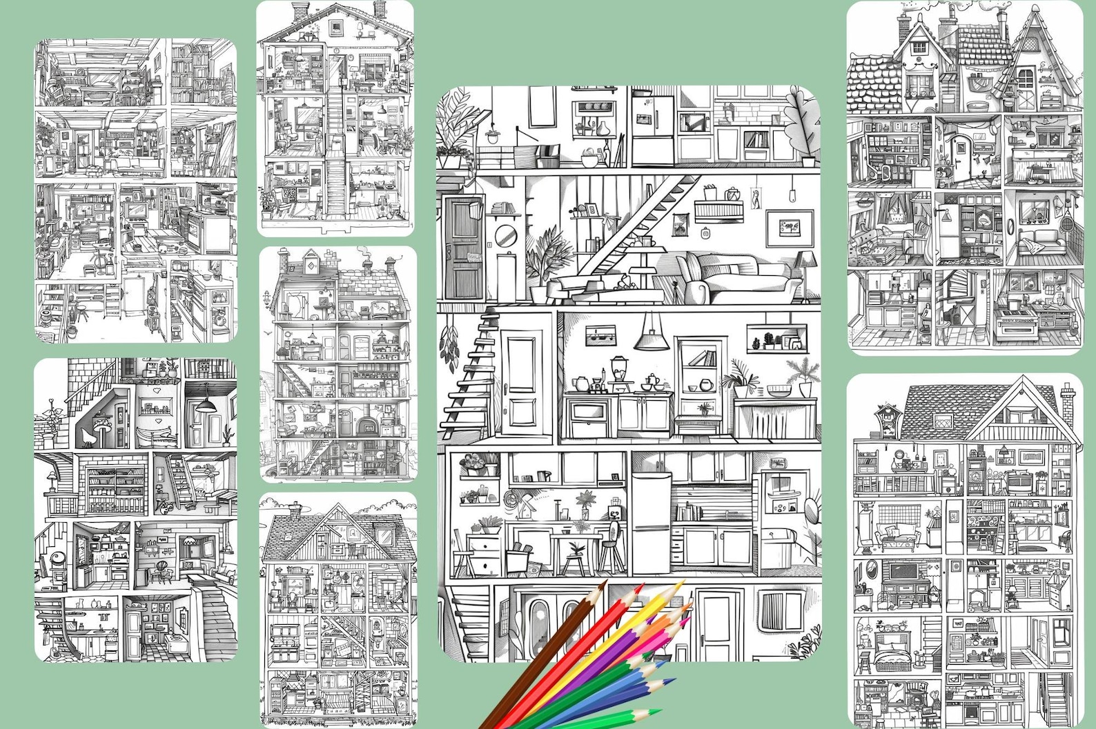 House With Multiple Floors Coloring Book: Architect Interior Design ...