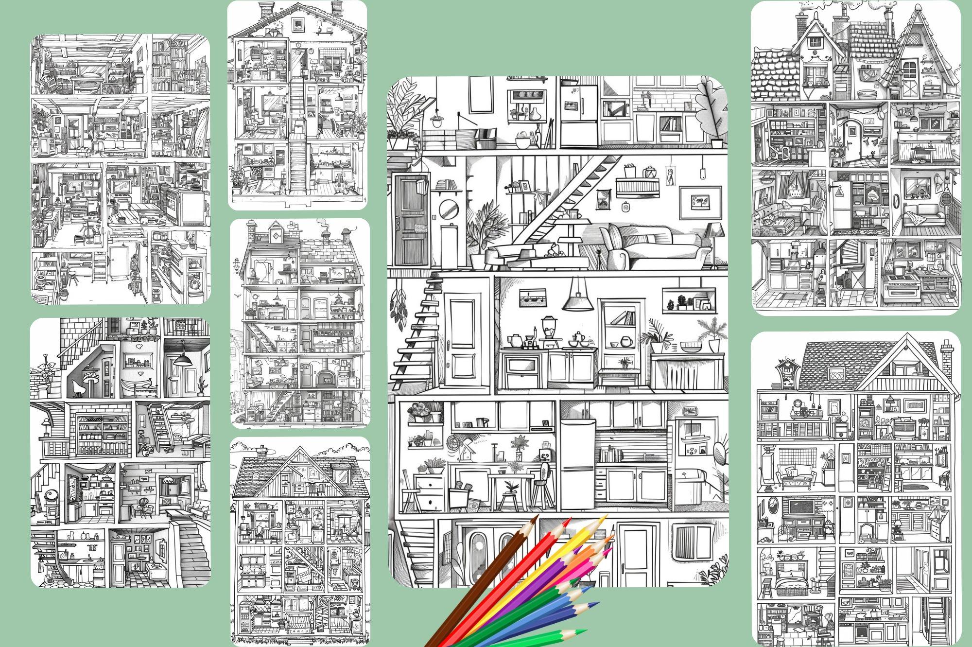 House With Multiple Floors Coloring Book: Architect Interior Design ...