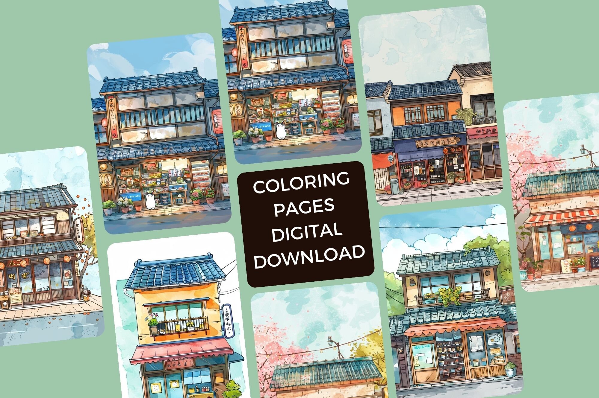 Japanese Storefronts Coloring Book: Shophouse Designs (printable PDF ...
