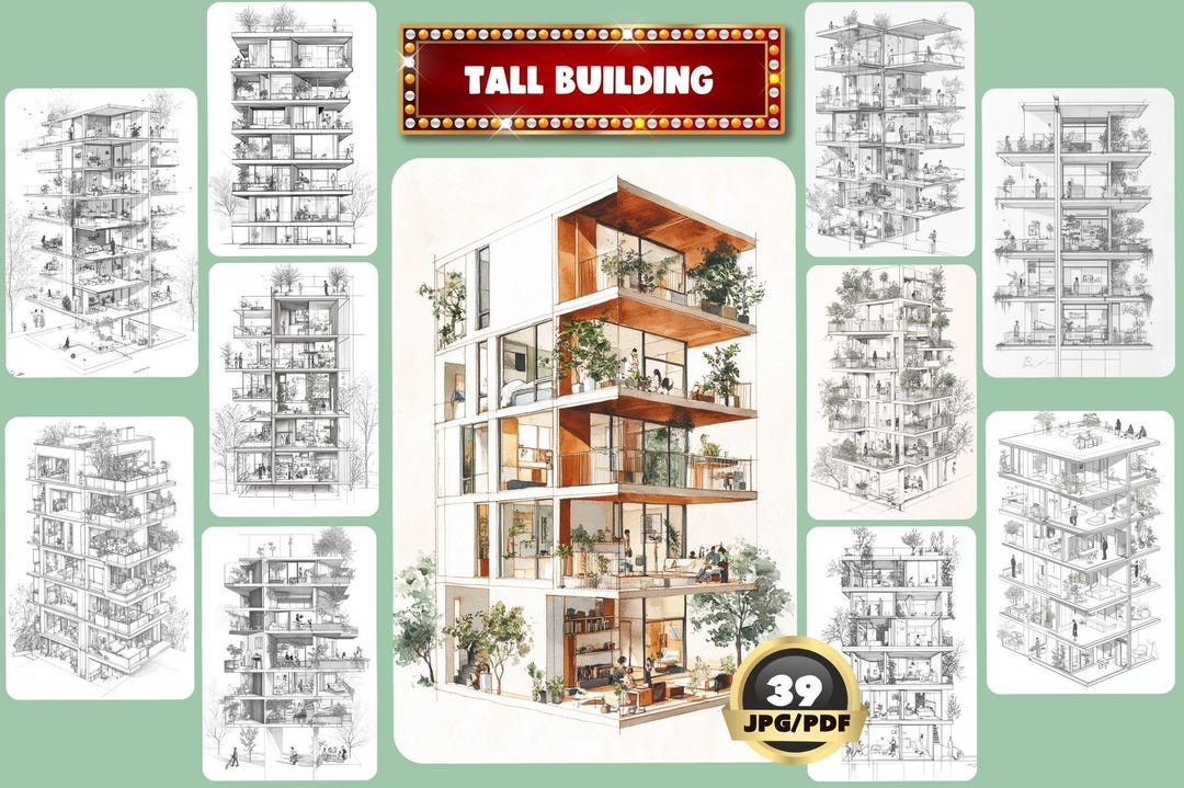 Tall Building Coloring Book, Interior Design, House Cross Section ...