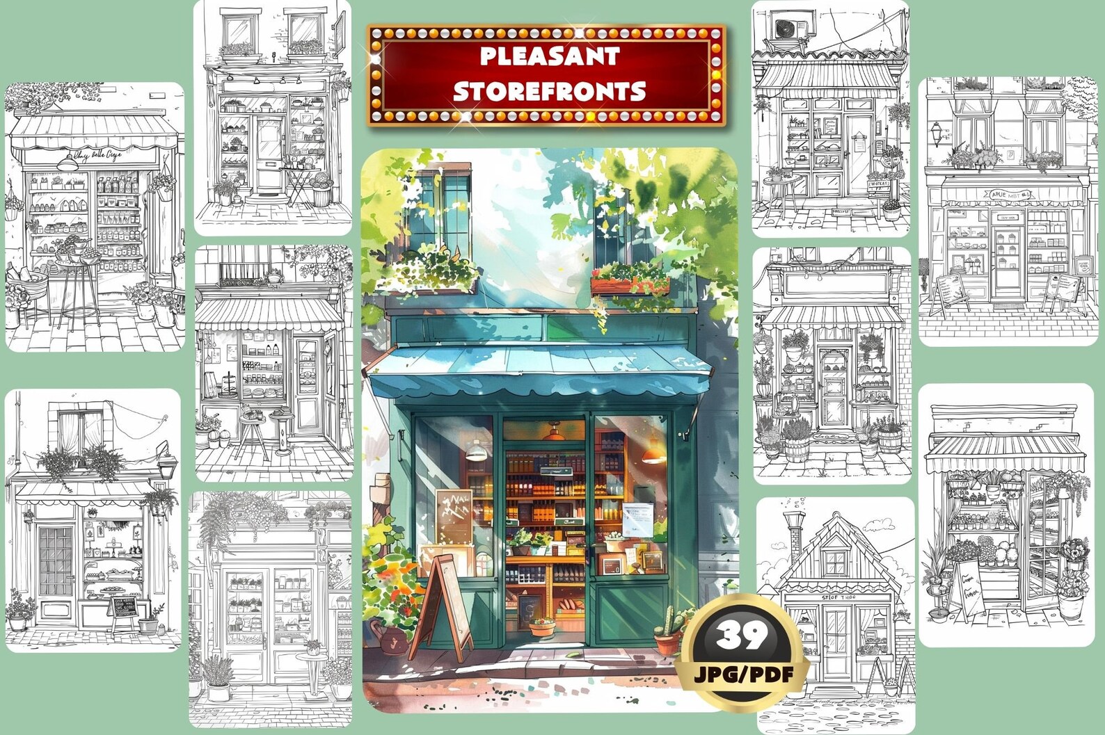 Pleasant Storefronts Coloring Book, Shophouse Coloring, Digital ...