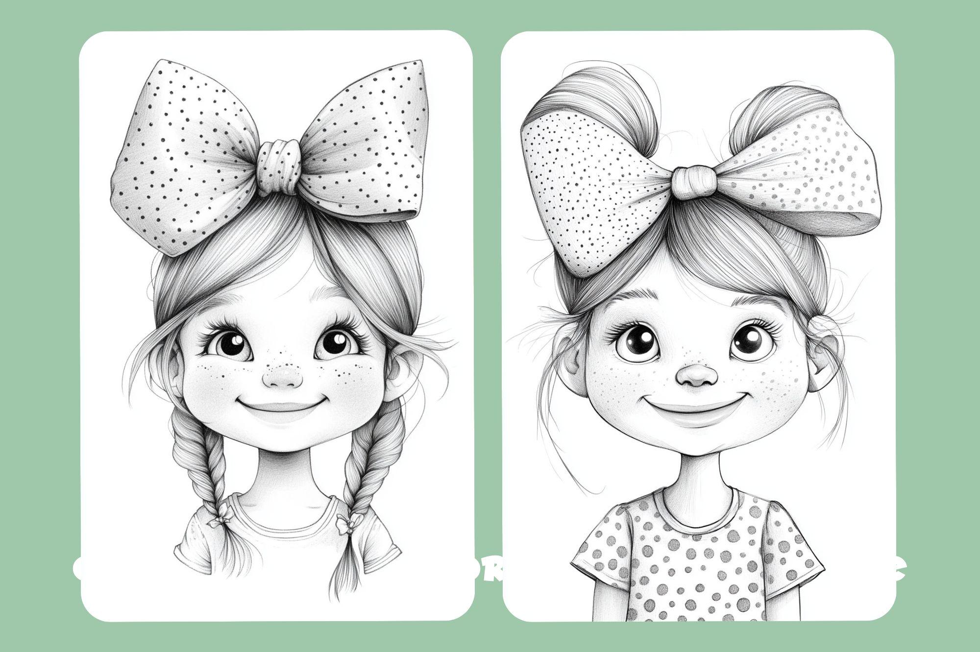 Chibi Girls Big Bow Coloring Book, Big Bow Girl Coloring, Digital ...
