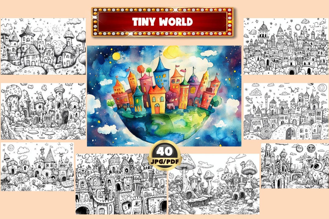 Tiny World Coloring Book, Digital Coloring Book, Houses Coloring ...