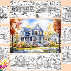Beautiful House With Garden Digital Coloring Book, Single House With ...