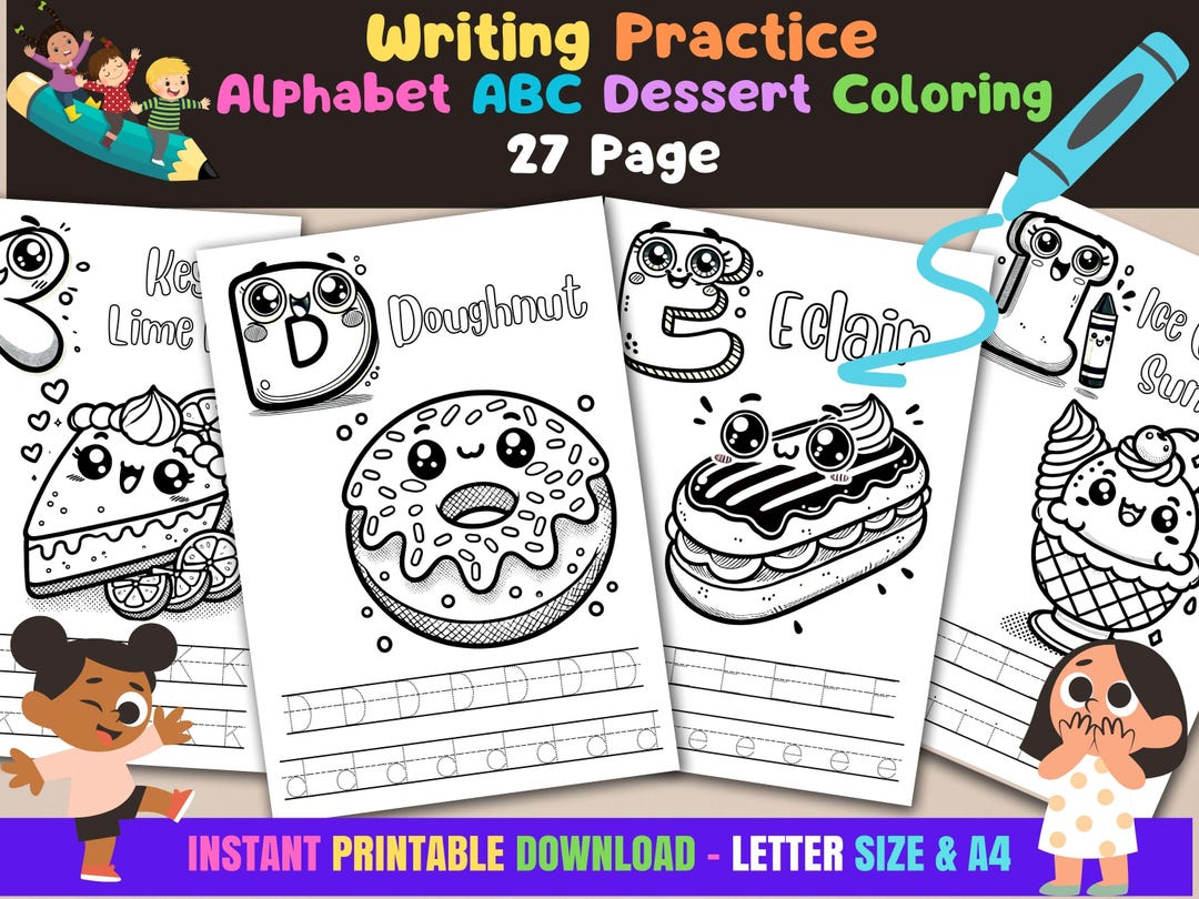 Alphabet ABC Dessert Coloring Book, A to Z Desserts Coloring, Kid ABC ...