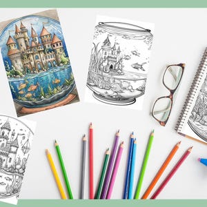 Fish and Small Castle in Fish Bowl Coloring Book, Fish Tank Coloring ...
