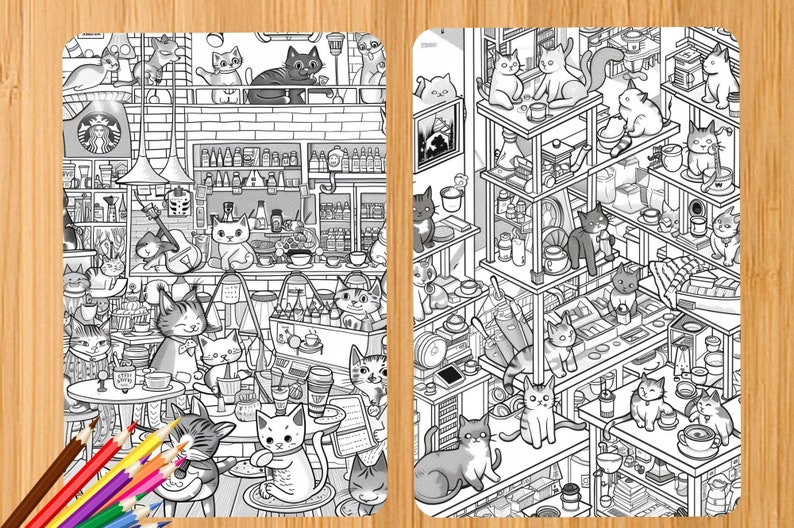 Cat Coffee Shop Doodle Coloring Book, Cat Cafe Printable Coloring ...