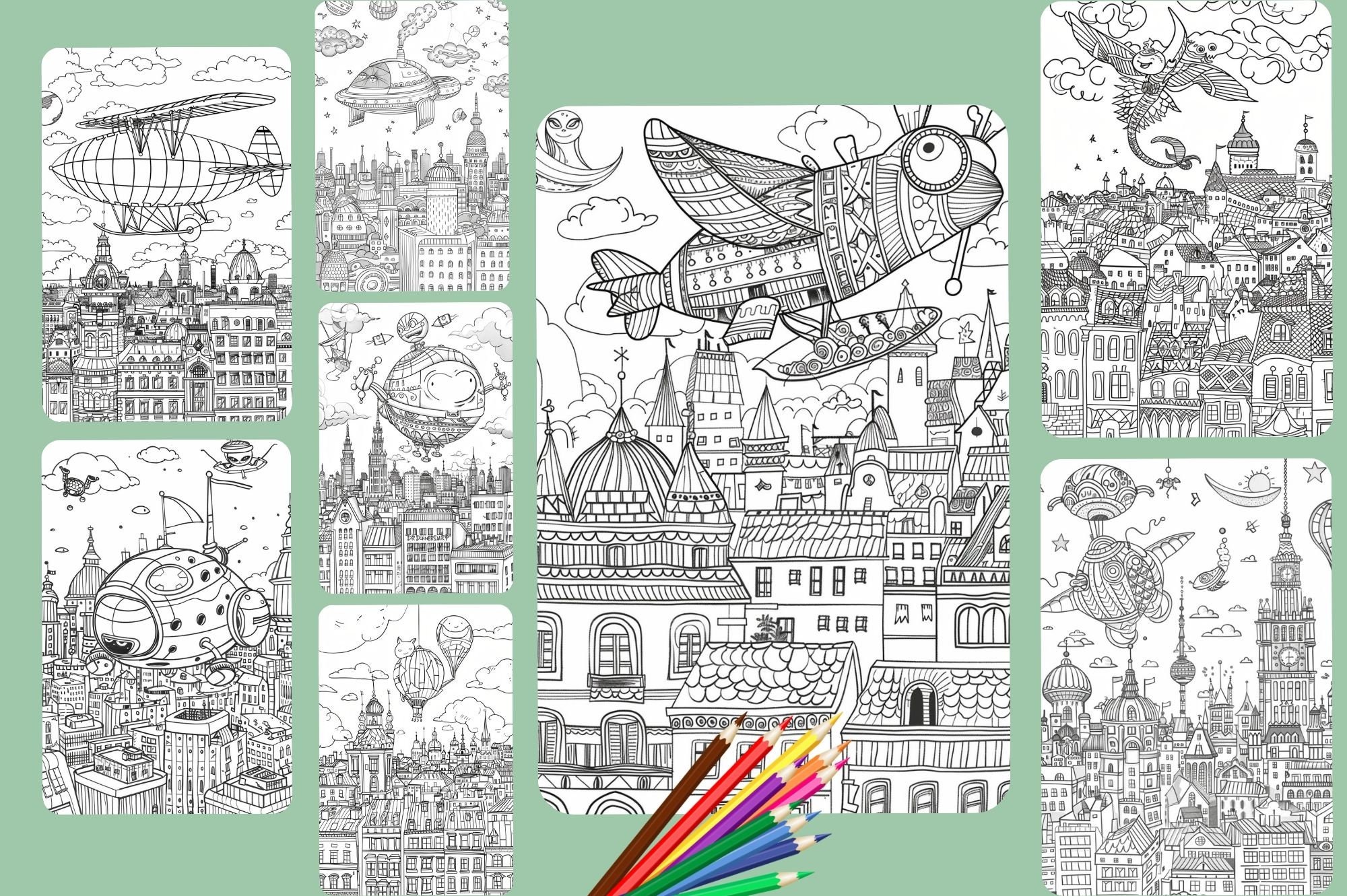 Fantasy City Coloring Book, Doodle Coloring, Relaxing Coloring ...