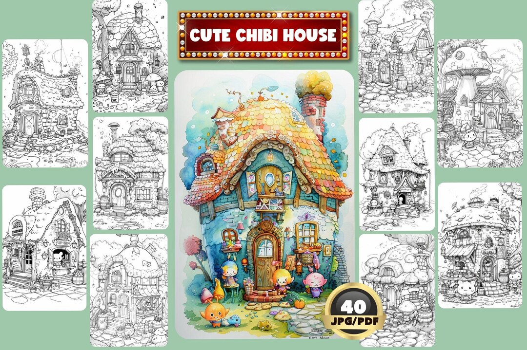 Cute Chibi House Coloring Book, Digital Coloring Book, Fantasy Cartoon ...