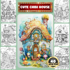 Cute Chibi House Coloring Book, Digital Coloring Book, Fantasy Cartoon ...