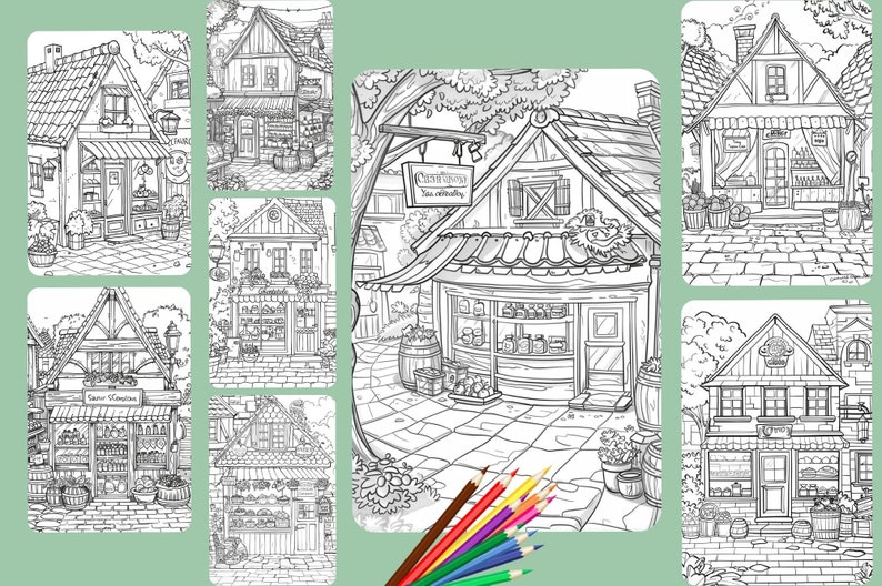 Quaint Grocery Store Coloring Book: Architect Grayscale (printable PDF ...