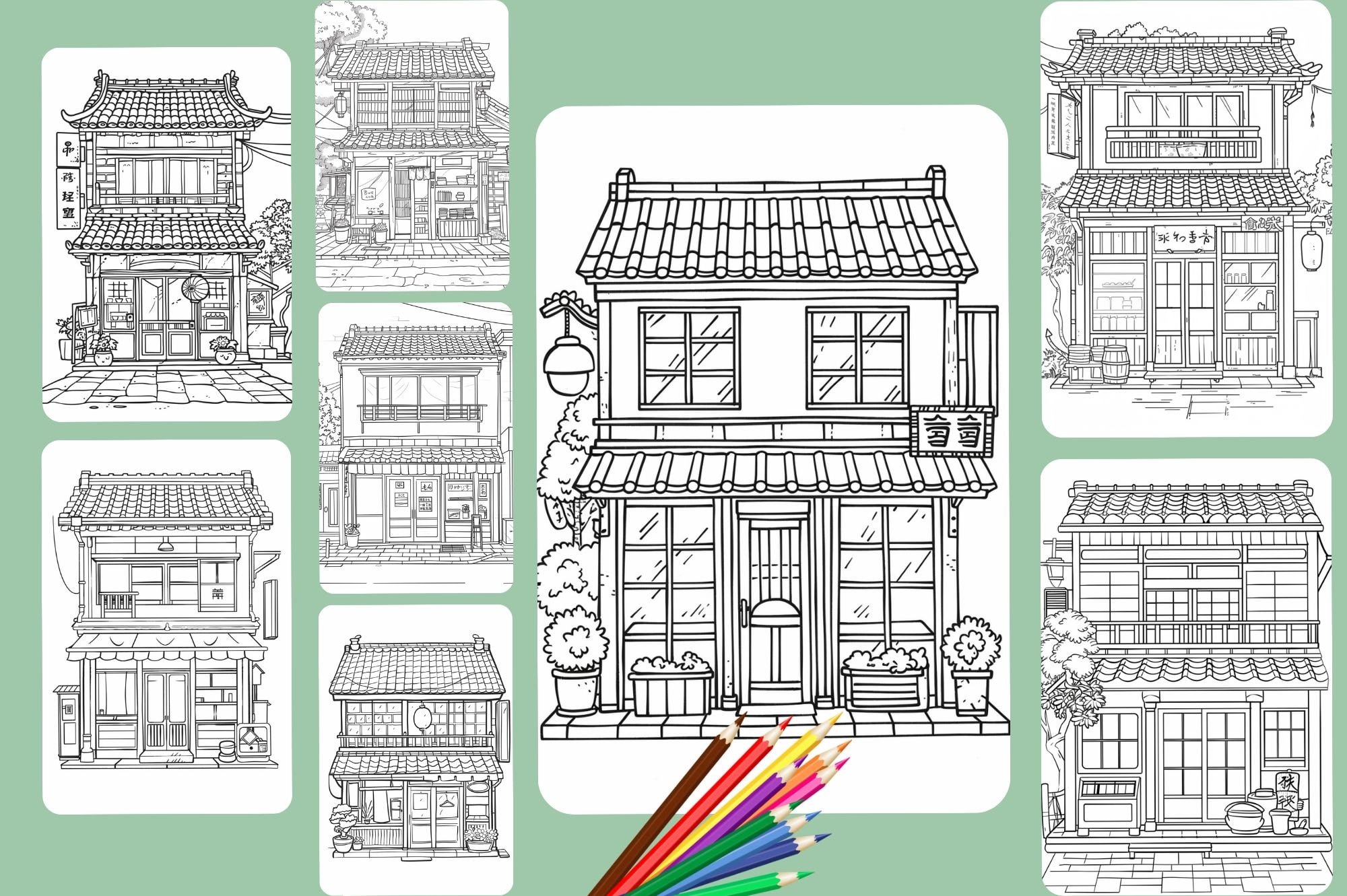Japanese Storefronts Coloring Book: Shophouse Designs (printable PDF ...
