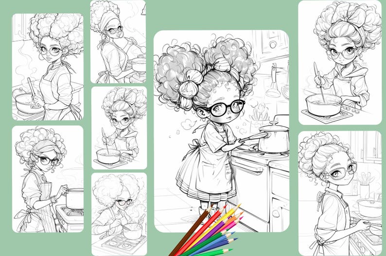 Chibi Girls Cooking Coloring Book, Girl in Kitchen, Anime Chibi Girl ...