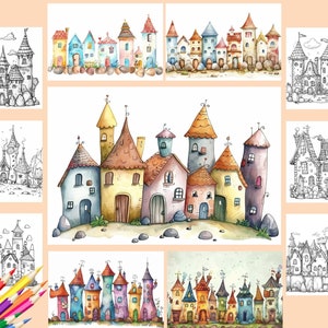 Cute Castle City Coloring Book, Instant Download, House Coloring Book ...