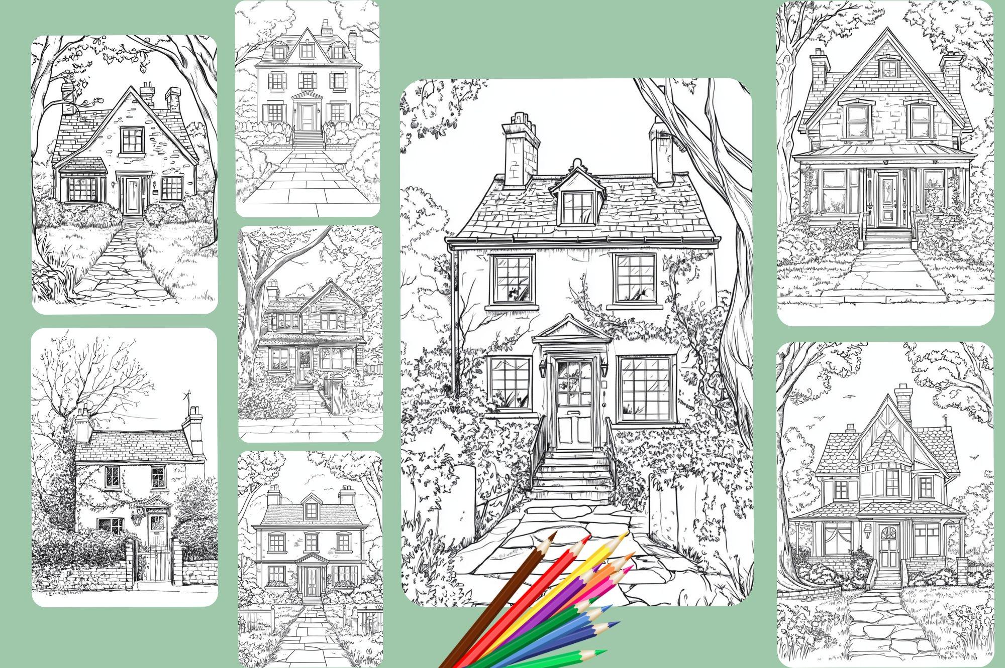 English Country House Digital Coloring Book, English Style House ...