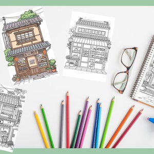 Japanese Storefronts Coloring Book: Shophouse Designs (printable PDF ...
