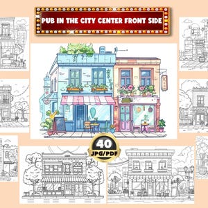 Pub in the City Center Front Side Coloring Book: House Architect Desıgn ...