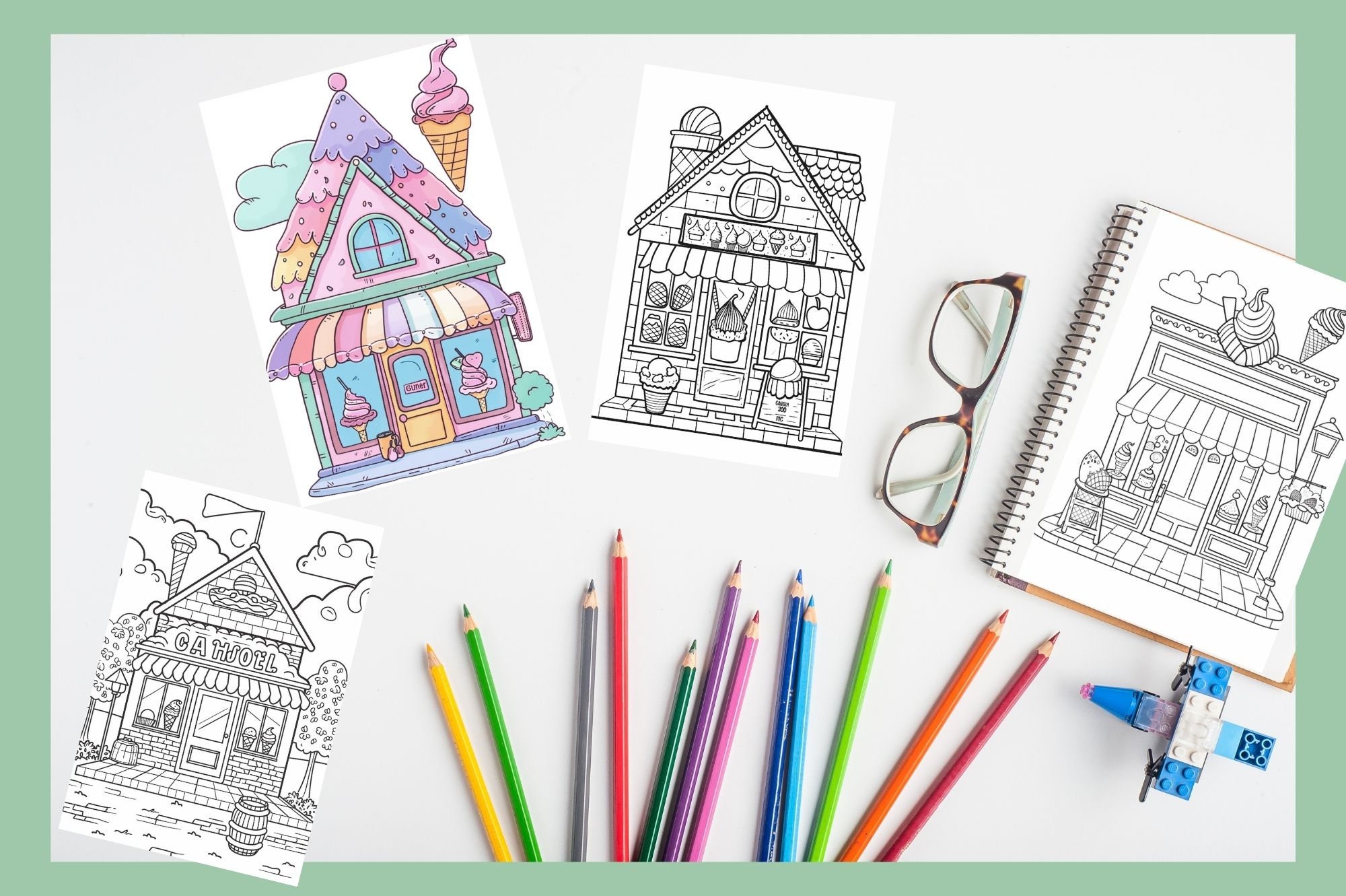 Cute Ice Cream Shopfront Colorıng Book, Instant Download for Adult and ...