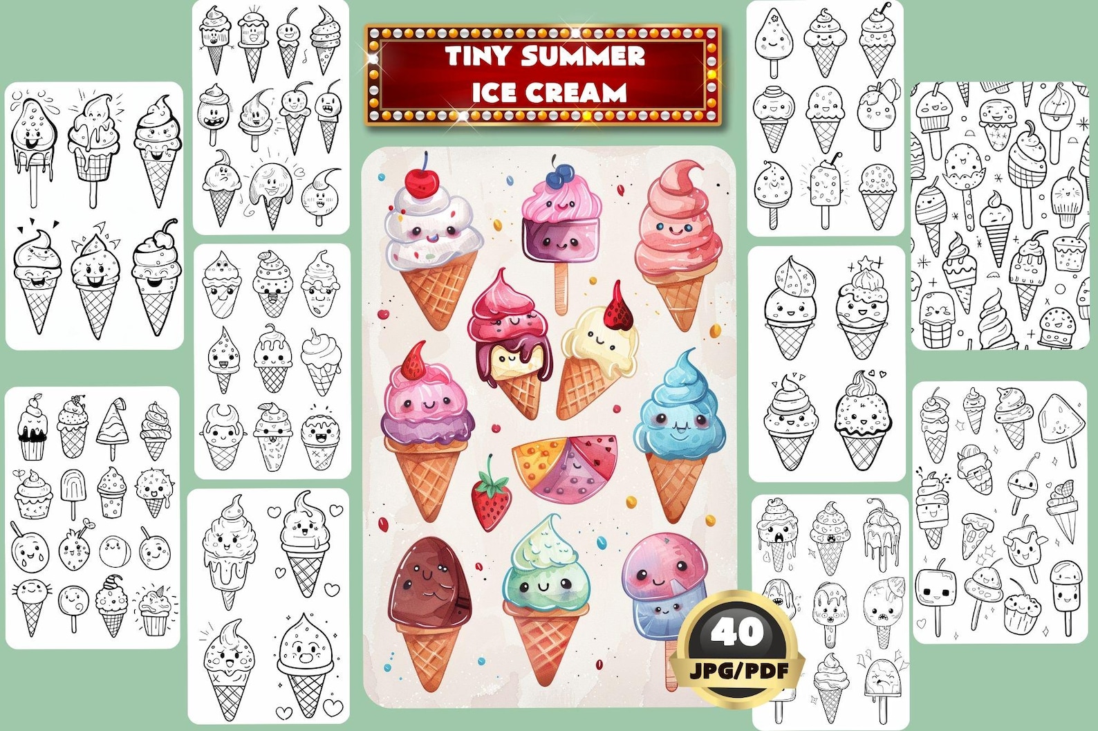 Tiny Summer Ice Cream Digital Coloring Book: Doodle Art (printable PDF ...