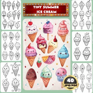 Tiny Summer Ice Cream Digital Coloring Book: Doodle Art (printable PDF ...