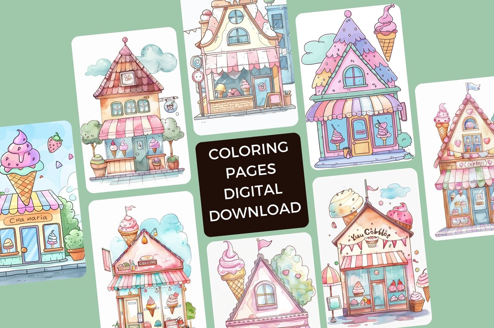 Cute Ice Cream Shopfront Colorıng Book, Instant Download for Adult and ...