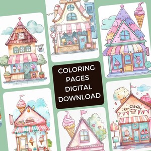 Cute Ice Cream Shopfront Colorıng Book, Fantasy Storefronts Coloring ...