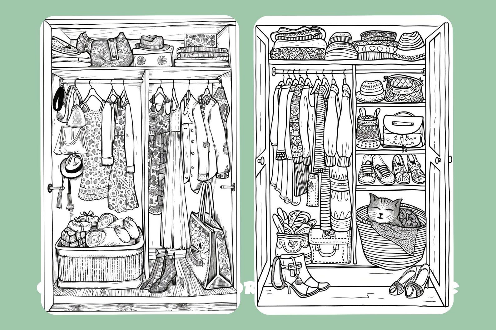 Closet With an Accessories Coloring Book, Clothes and Accessories ...