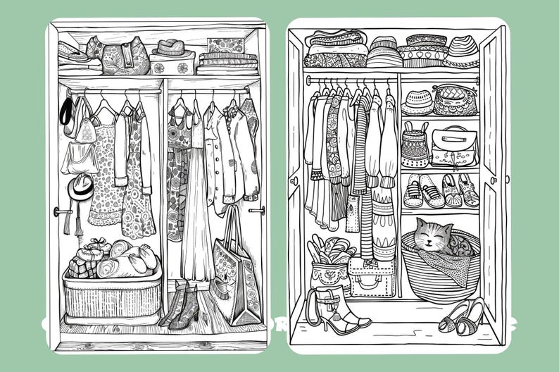 Closet With an Accessories Coloring Book, Clothes and Accessories ...