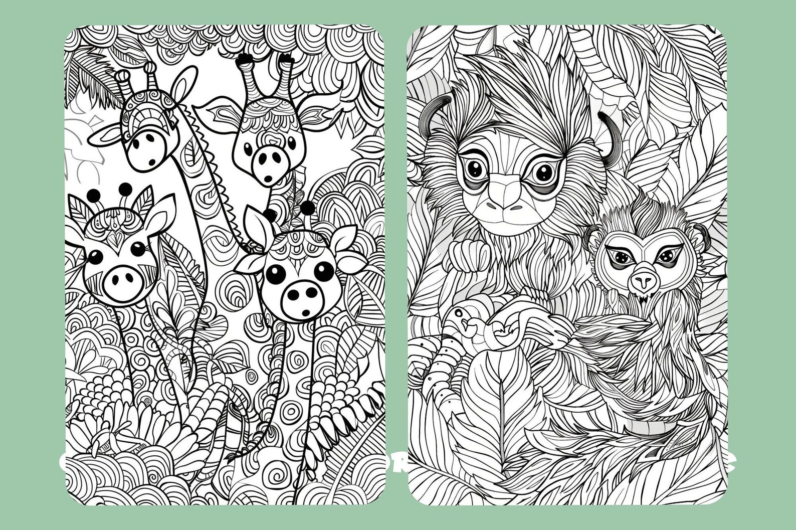 Doodle Animal Family Coloring Book: Grayscale Printable (PDF) - Etsy