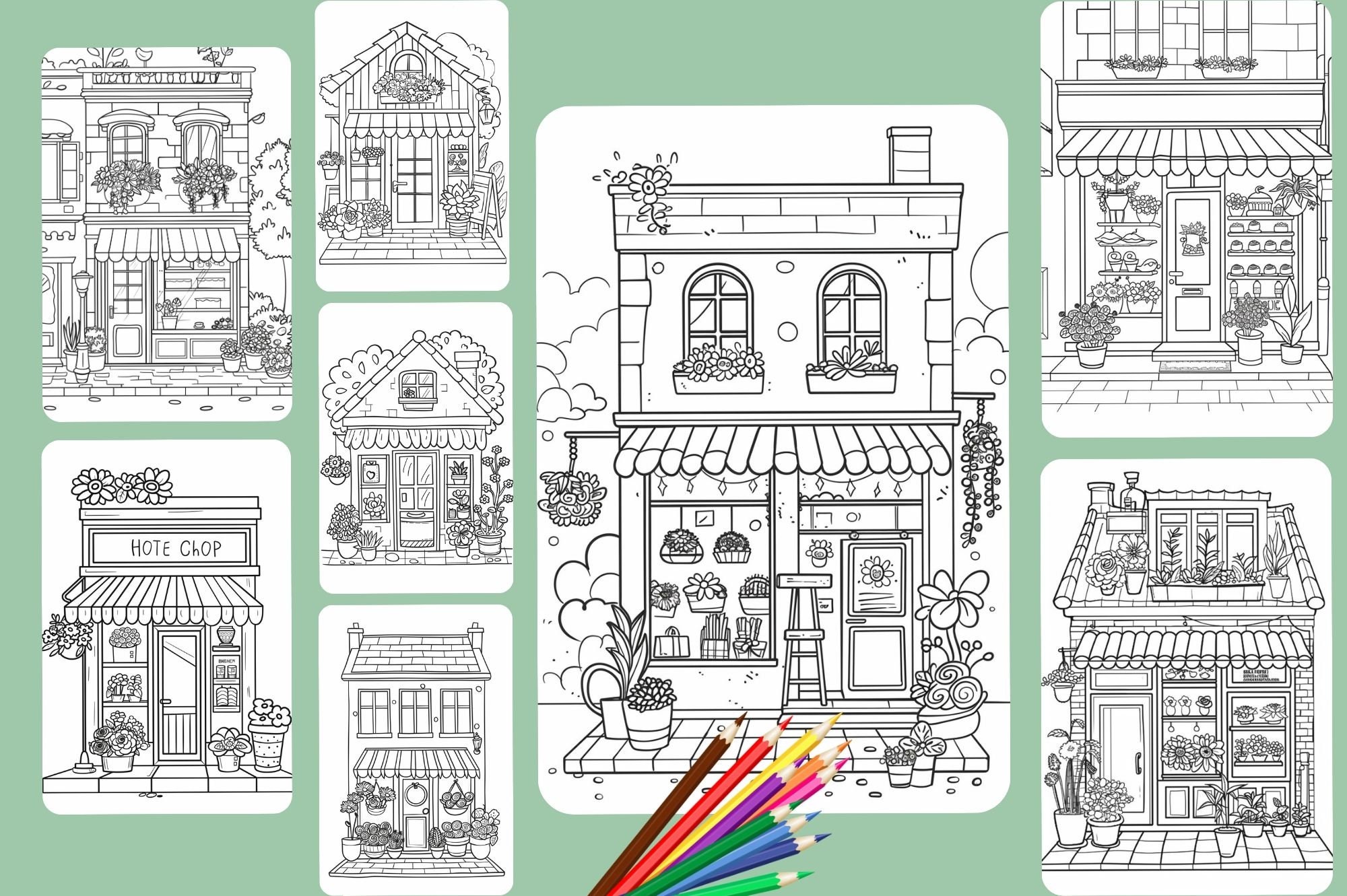 Flower Shop Coloring Book: Storefront Architect Designs (printable PDF ...