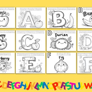 Alphabet ABC Fruit Coloring Book for Kids, A to Z Worksheet, ABC Fun ...