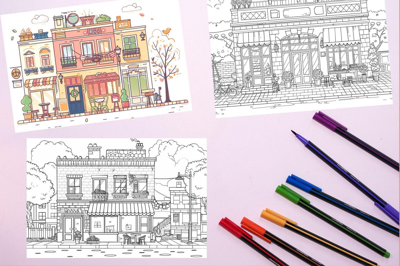 Pub in the City Center Front Side Coloring Book: House Architect Desıgn ...