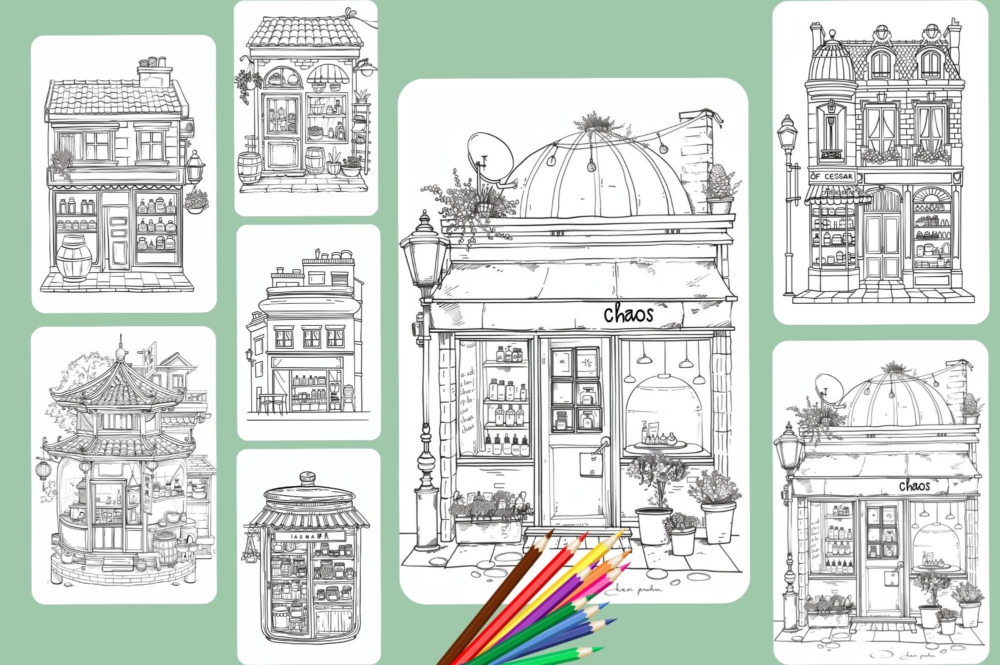 Cozy Storefronts Coloring Book: Grayscale Shophouse Designs (PDF) - Etsy