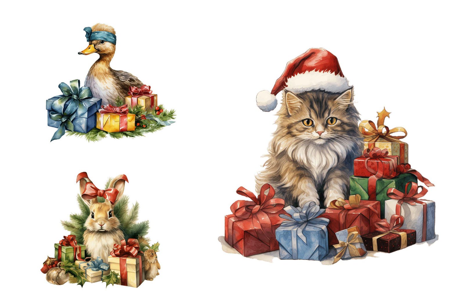 Vintage Christmas Farm Animals Clipart: Watercolor PNG (digital ...