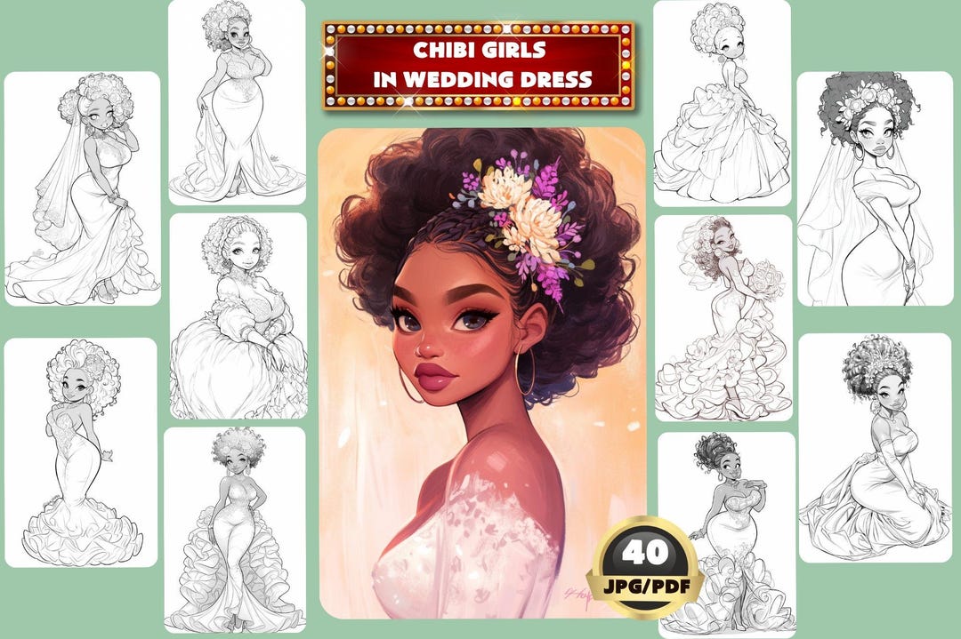 Chibi Girls in Wedding Dress Coloring Book, Bride Chibi Girl, Anime ...