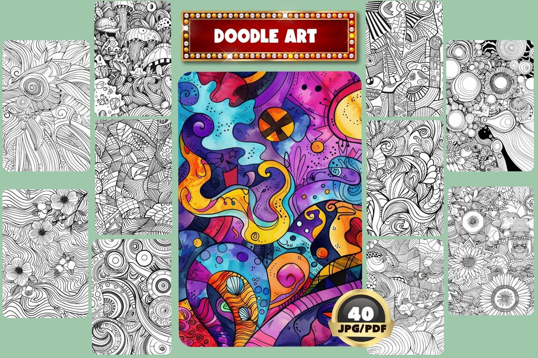 Doodle Art Coloring Book, Therapy Coloring, Instant Download, Floral ...