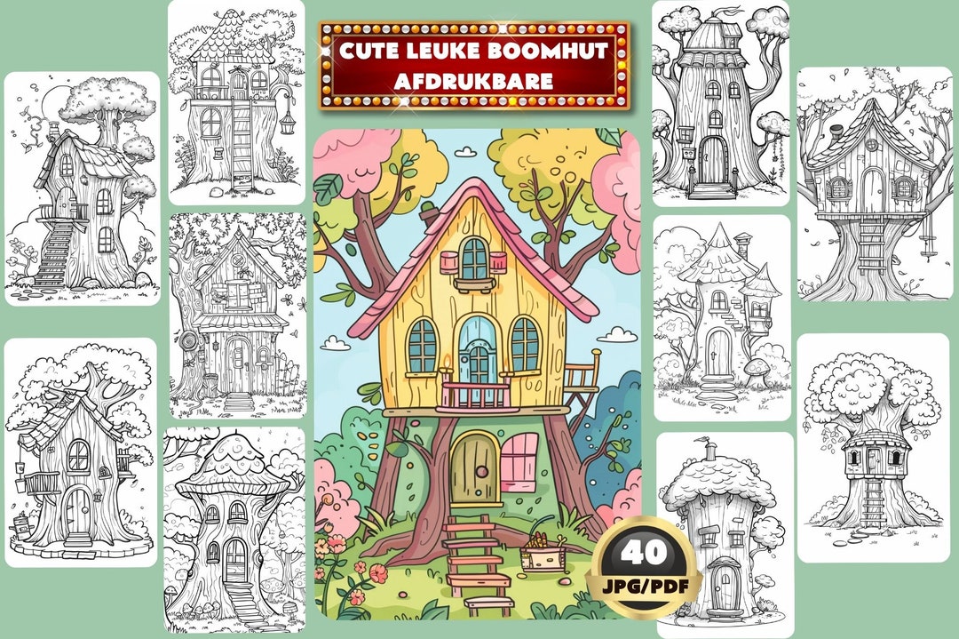 Cute Leuke Boomhut Afdrukbare Coloring Book, Tree House Coloring Book ...