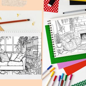 Corner Super Cute Designs of Cozy Coloring Book, Digital Coloring, Cozy ...