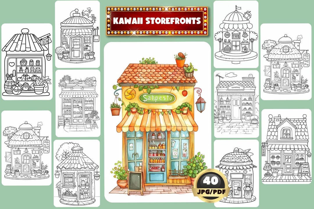 Kawaii Storefronts Coloring Book: Shophouse Designs (printable PDF) - Etsy