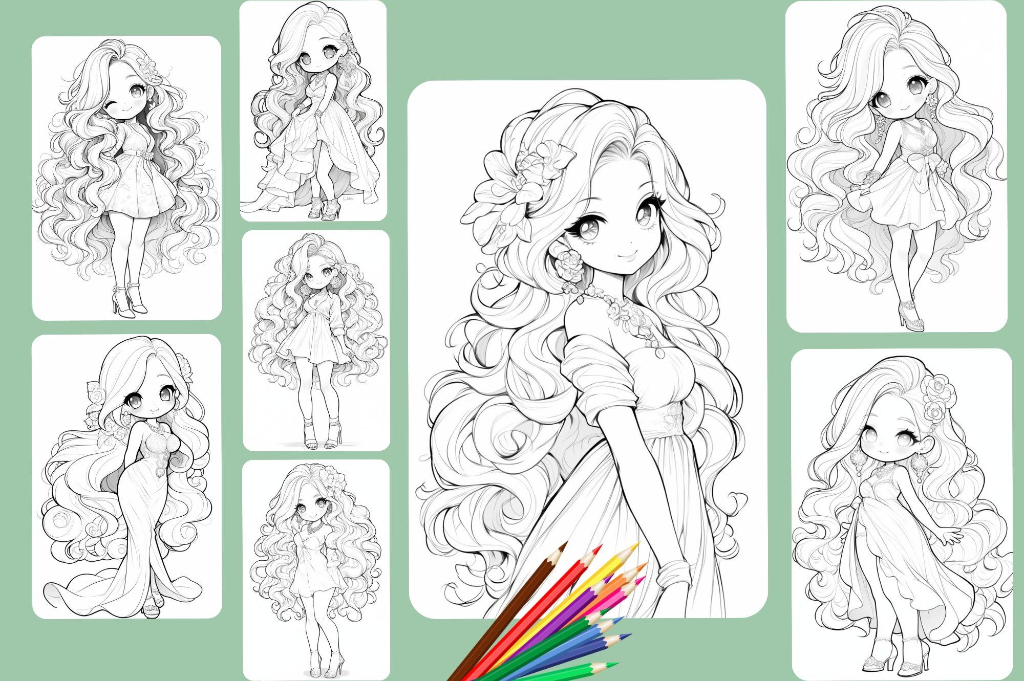 Chibi Princess Coloring Book: Long Hair Girls (printable PDF) - Etsy