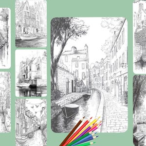 Building by the Canal Coloring Book, Waterfront House, House Coloring ...