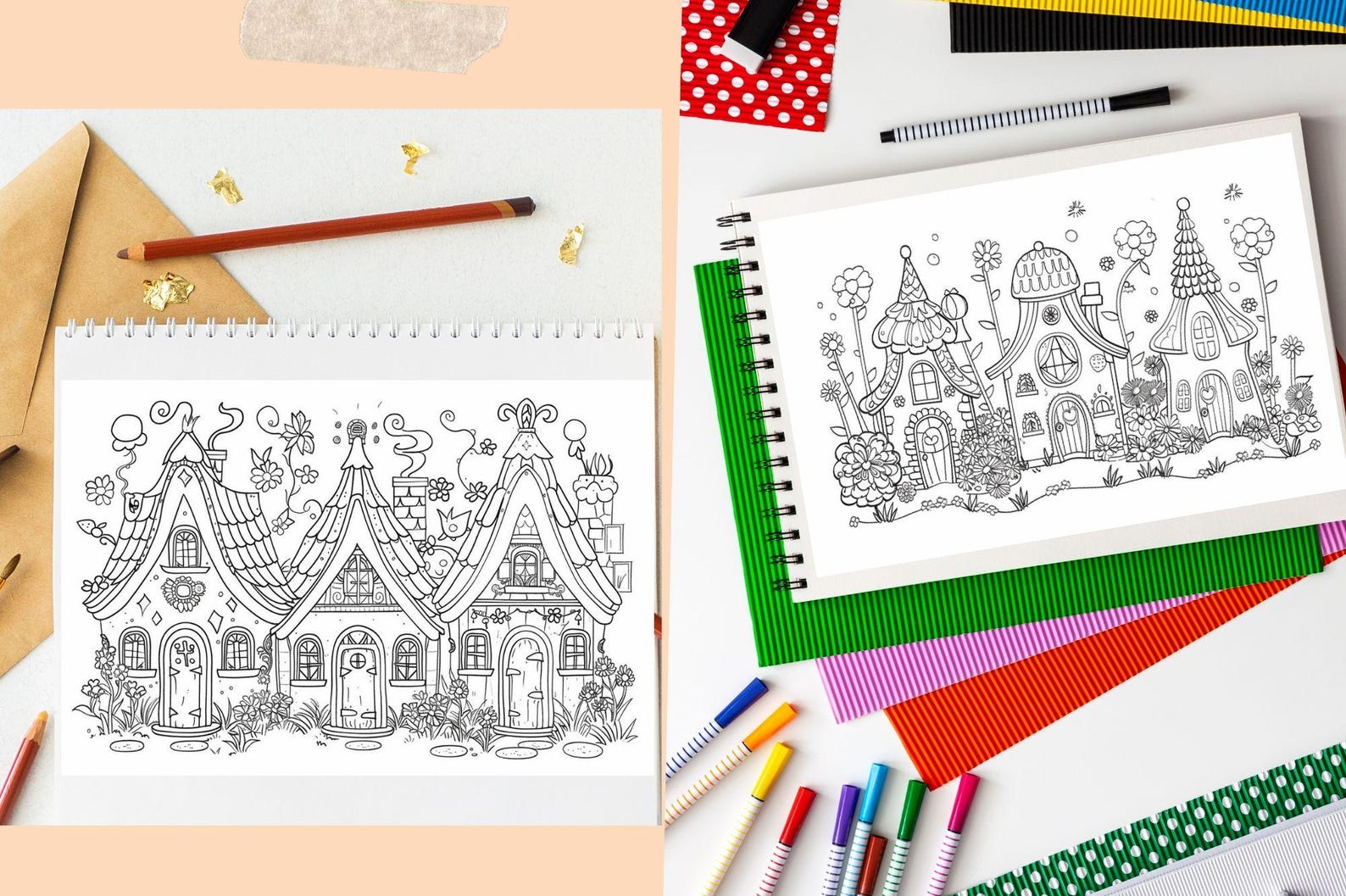 Kawaii Mini Houses Frontside Colorıng Book, Cartoon House, Digital ...