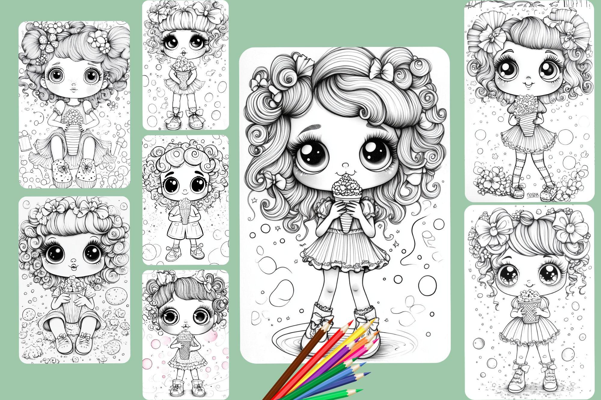 Chibi Girl Eats Popcorn Coloring Book: Kawaii Kids Printable (PDF) - Etsy