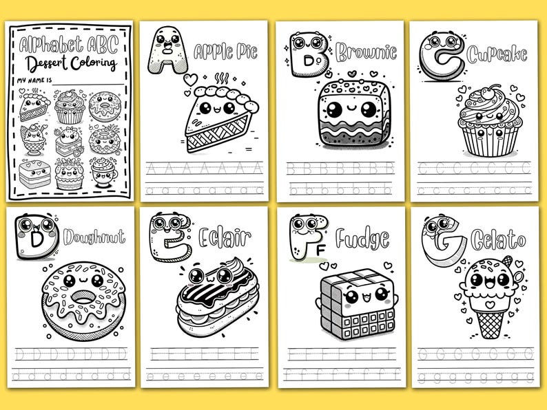 Alphabet ABC Dessert Coloring Book, A to Z Desserts Coloring, Kid ABC ...