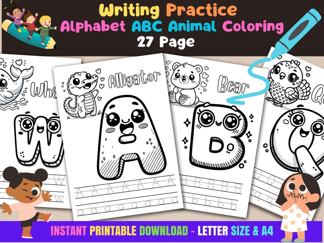 A to Z Animal Coloring Book, Digital Coloring, Fun Animal Alphabet ...